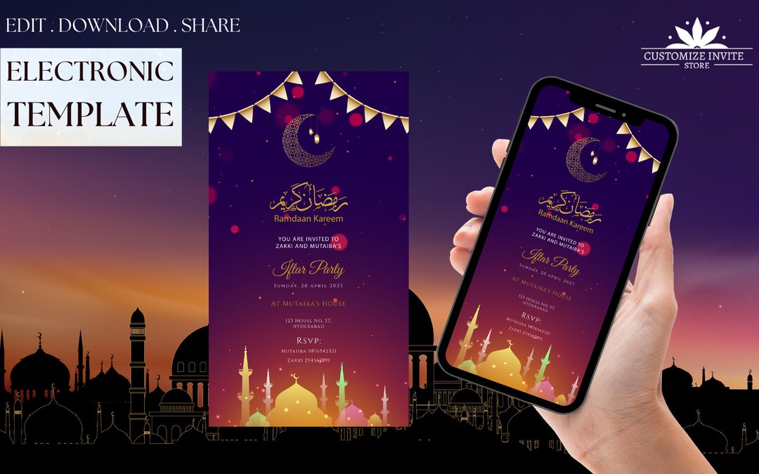 Ramdaan Islamic Mehrab Background Easy Editable Iftar Party Invitation ...