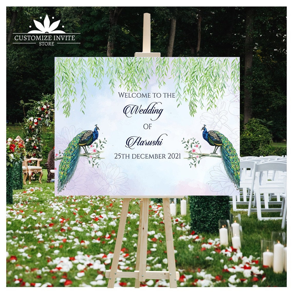 Indian Wedding Welcome Signs as Peacock Welcome Signage, Peacock Decor ...