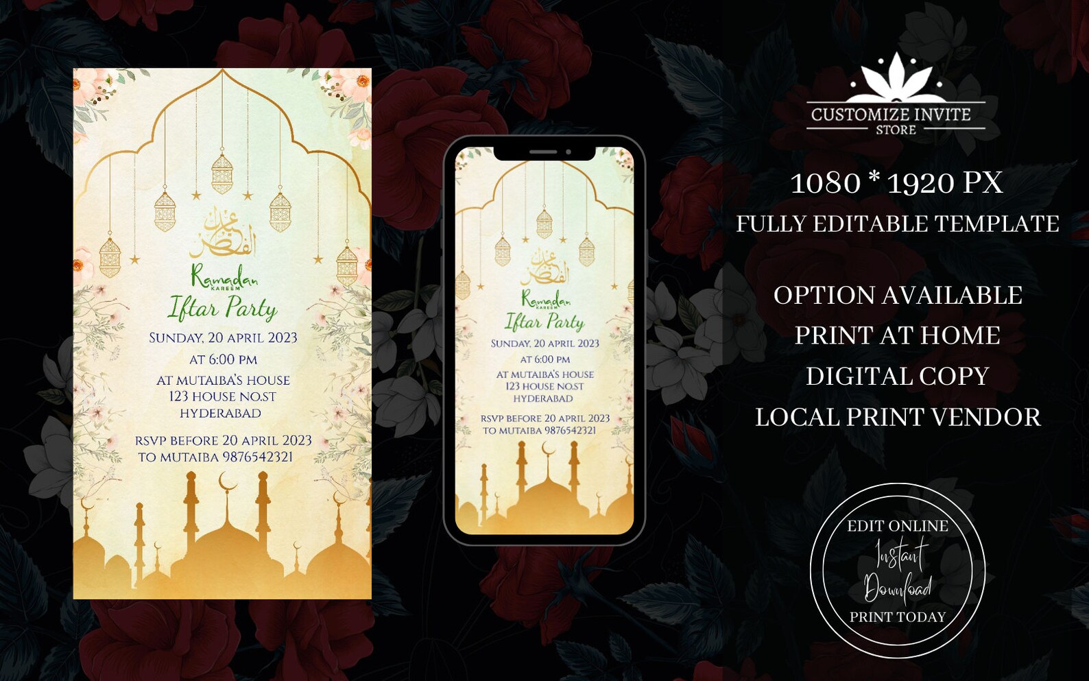 Elegant Arabic Background With Beautiful Lights Editable Iftar Party ...