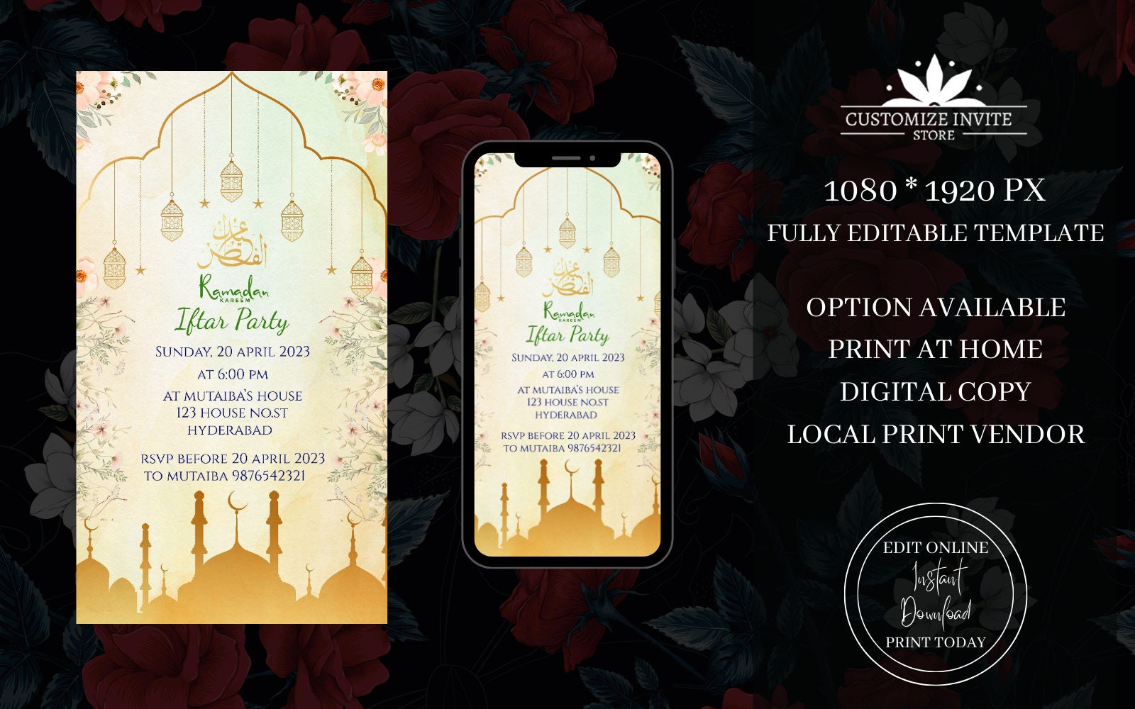 Elegant Arabic Background With Beautiful Lights Editable Iftar Party ...