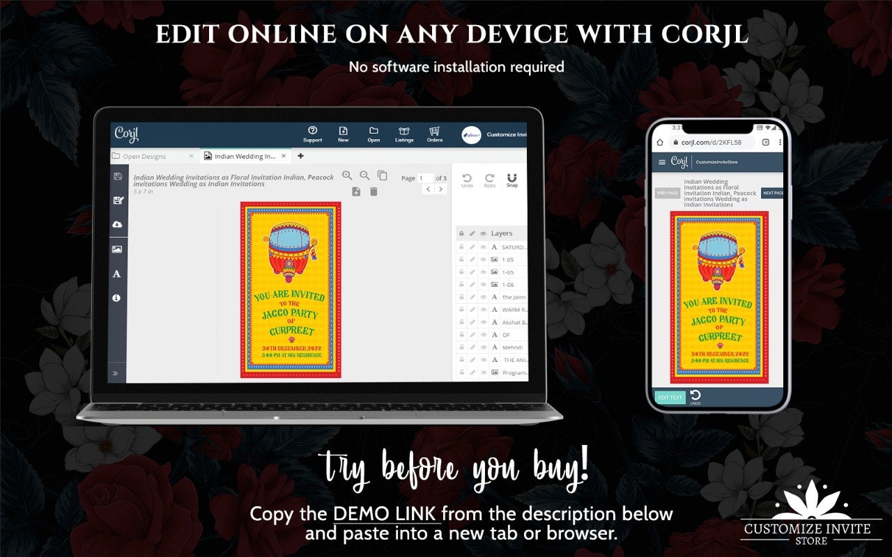 Jaggo Night save the date, Jago Party invite & Bollywood party invite ...