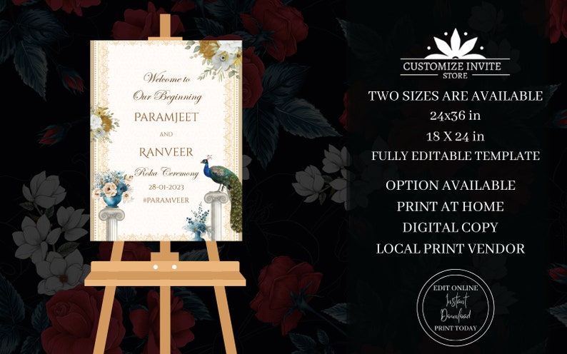 Hindu Wedding Welcome Sign, Peacock Decor (digital Download) - Etsy