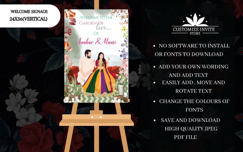 Welcome to Our Garden of Love Ceremony, Welcome to Mehndi Night Sign as ...