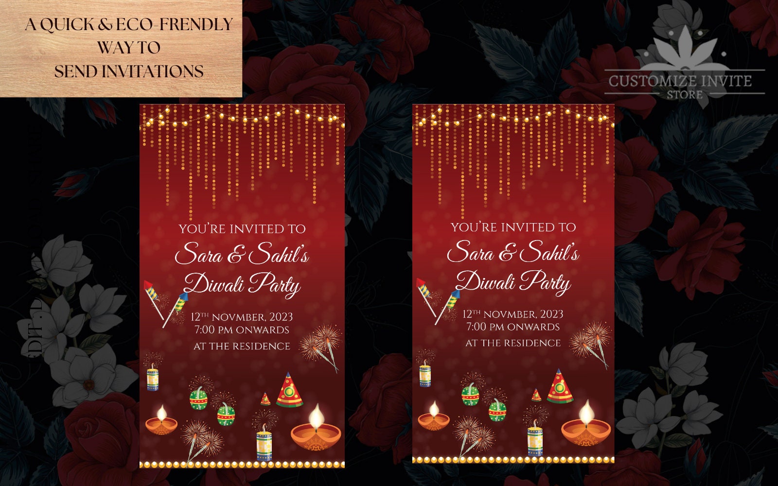Beautiful Lighting Diwali Party E-invite, Diwali Dinner Invites as ...
