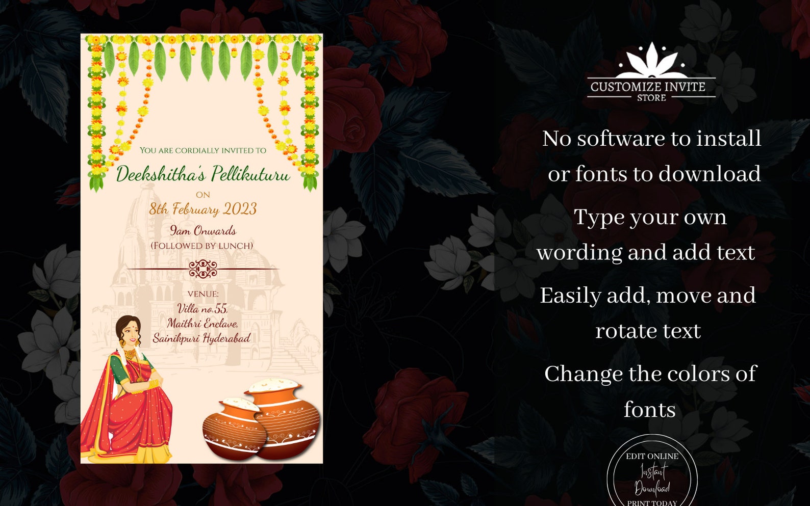 South Indian Pellikuturu Invitations as Pellikuturu E-invite, Telugu ...