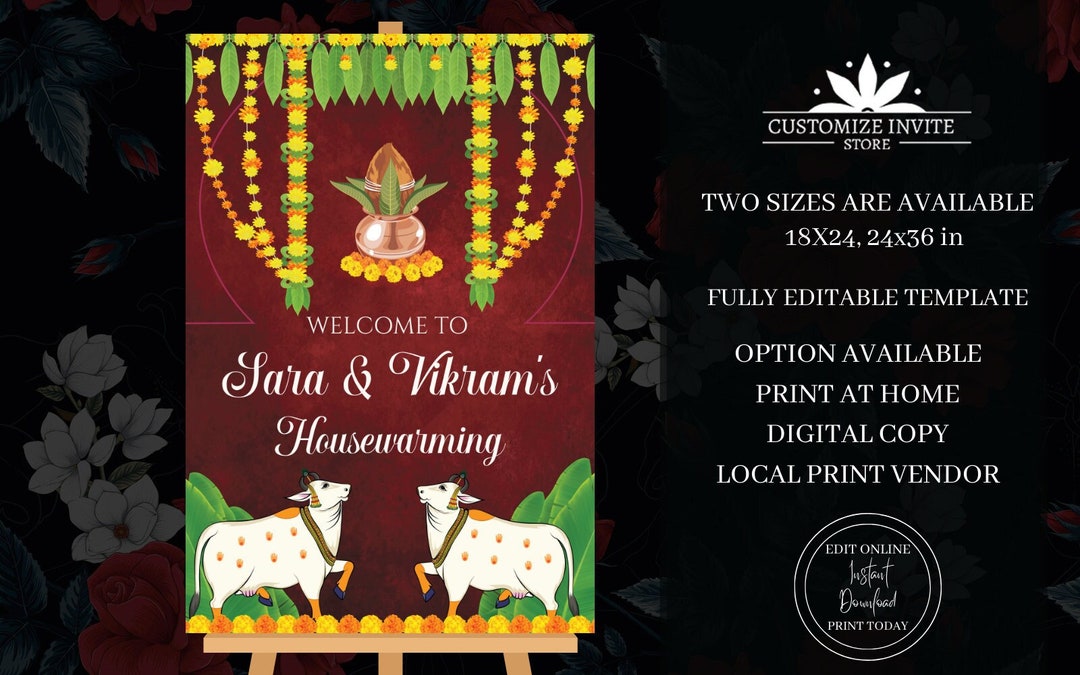 Gruhapravesam Pooja Sign With Cow & Gruhapravesham Sign, Indian Grih ...