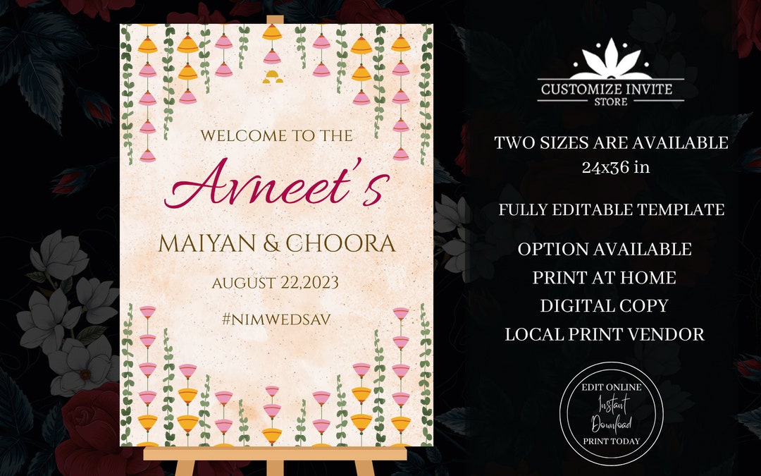 Pink Floral Choora Ceremony as Entrance Welcome Sign, Indian Welcome ...