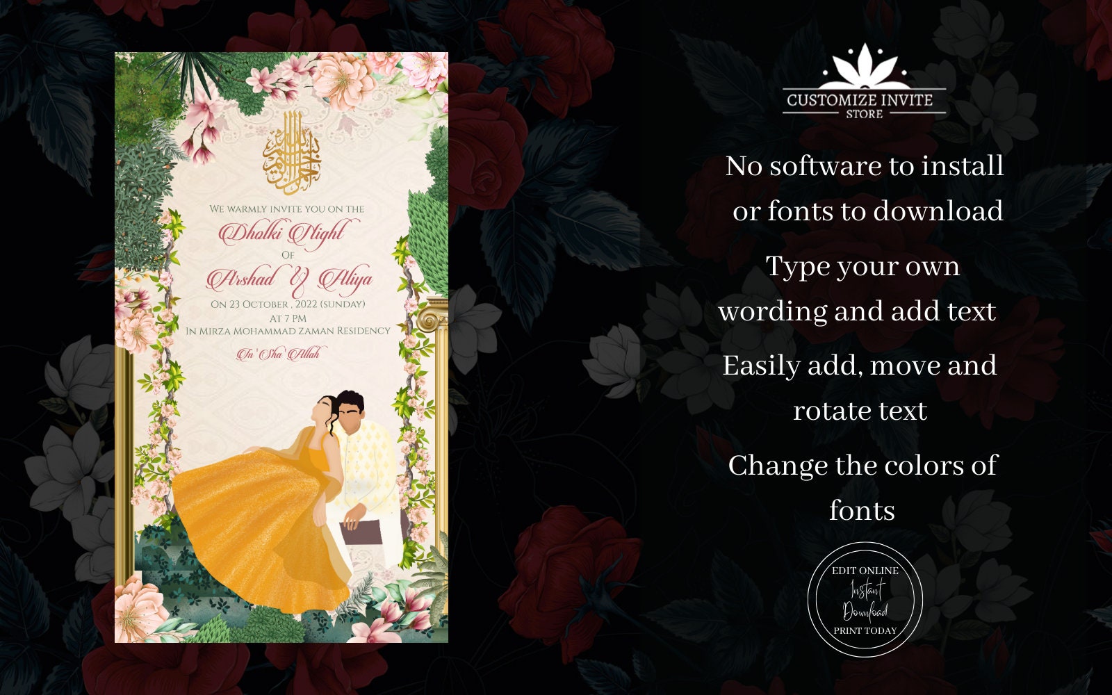 Dholak Invitation & Dholak Invite Digital as Dholak Night Invitations ...