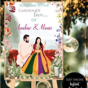Welcome to Our Garden of Love Ceremony, Welcome to Mehndi Night Sign as ...
