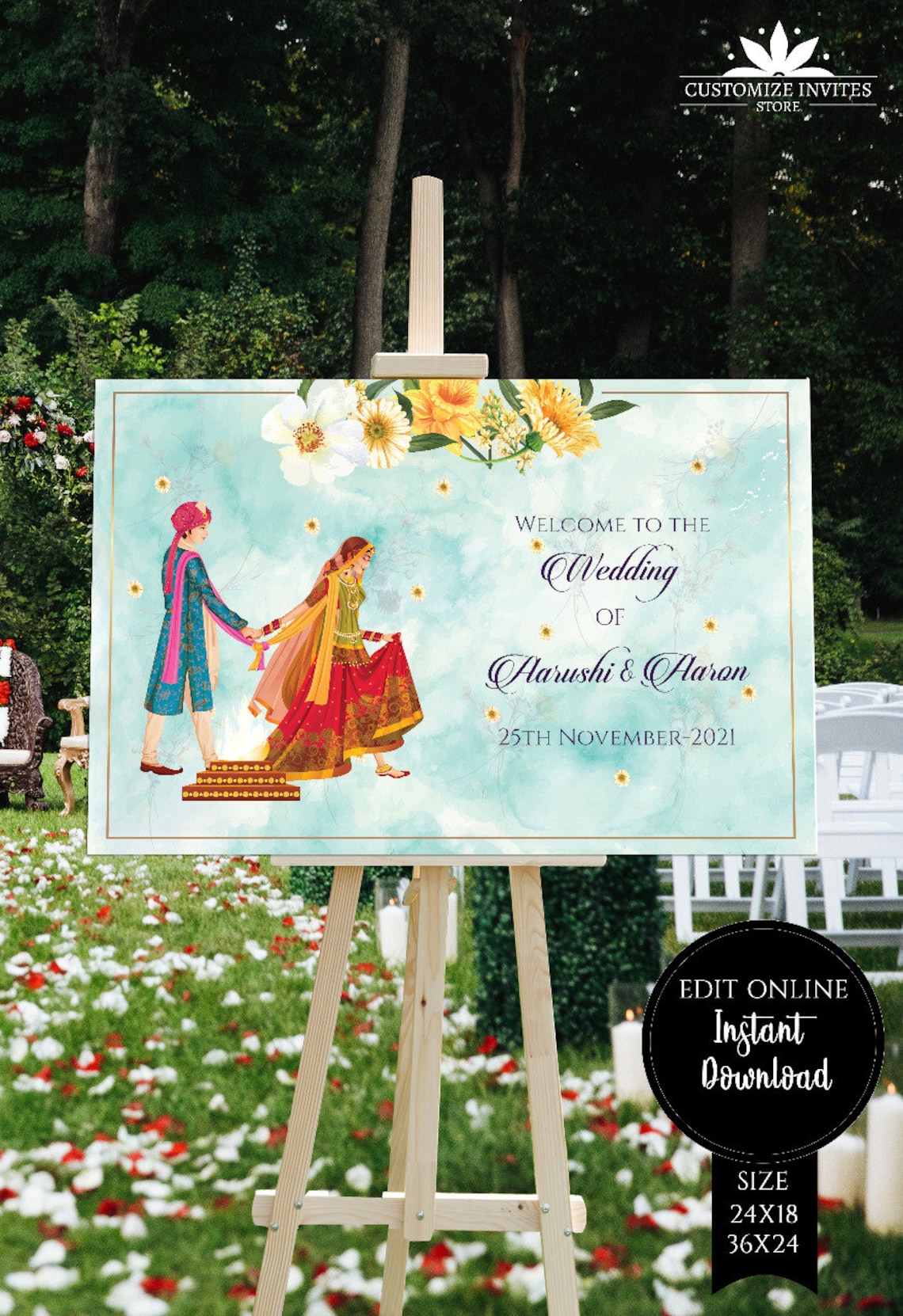 Hindu Welcome Signage, Indian Wedding Ceremony Sign Punjabi, Hindu ...