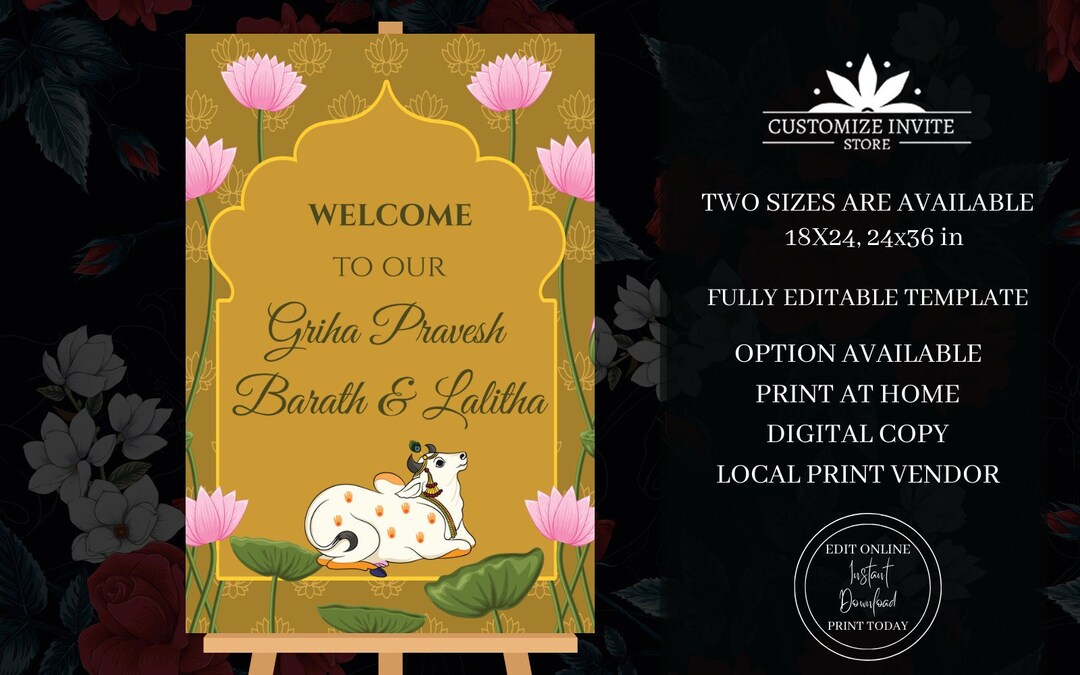Gruhapravesam Pooja Sign With Cow & Gruhapravesham Sign, Indian Grih ...