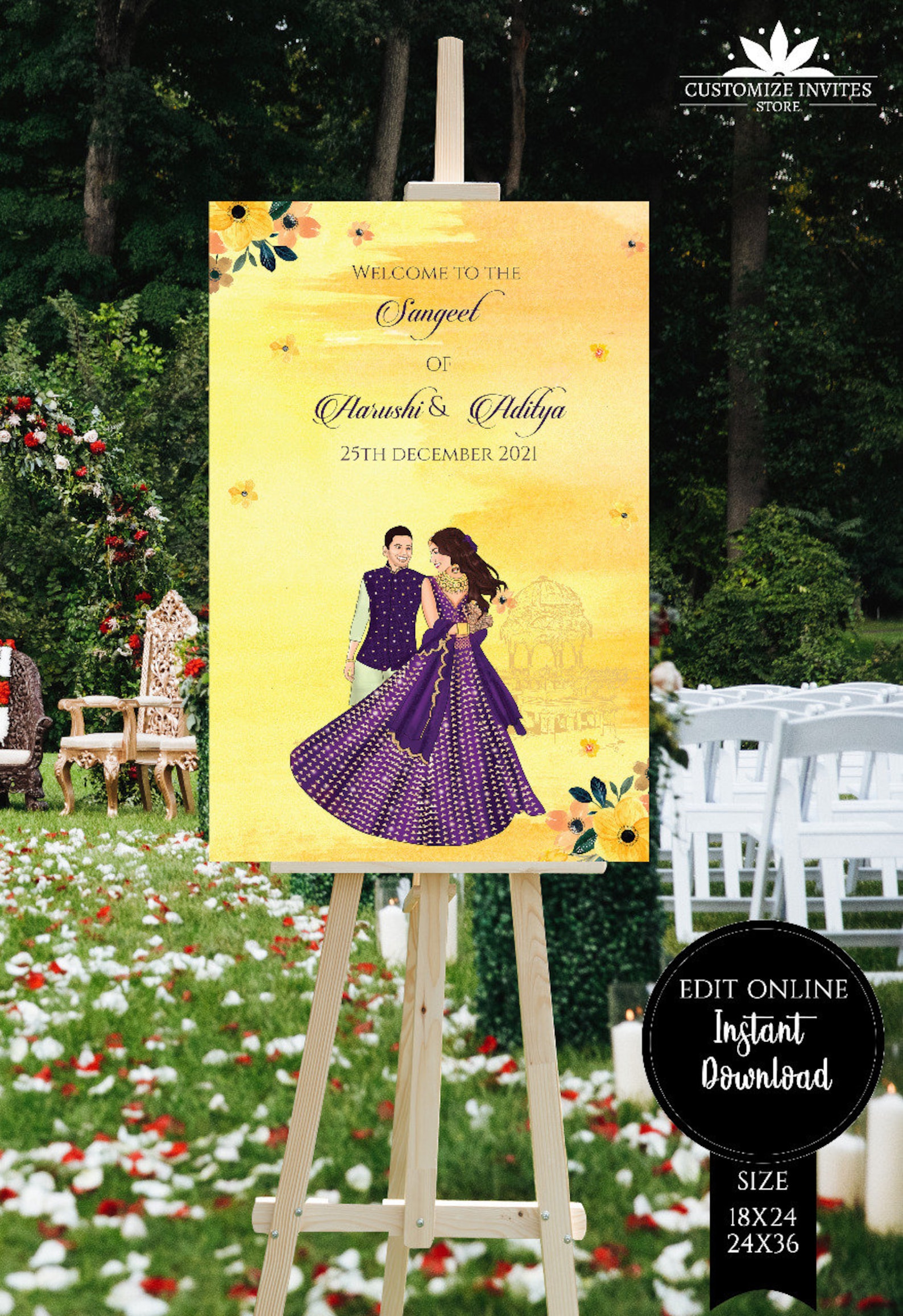 Customize Sangeet Welcome Signage, Floral Sangeet Welcome Signage as ...