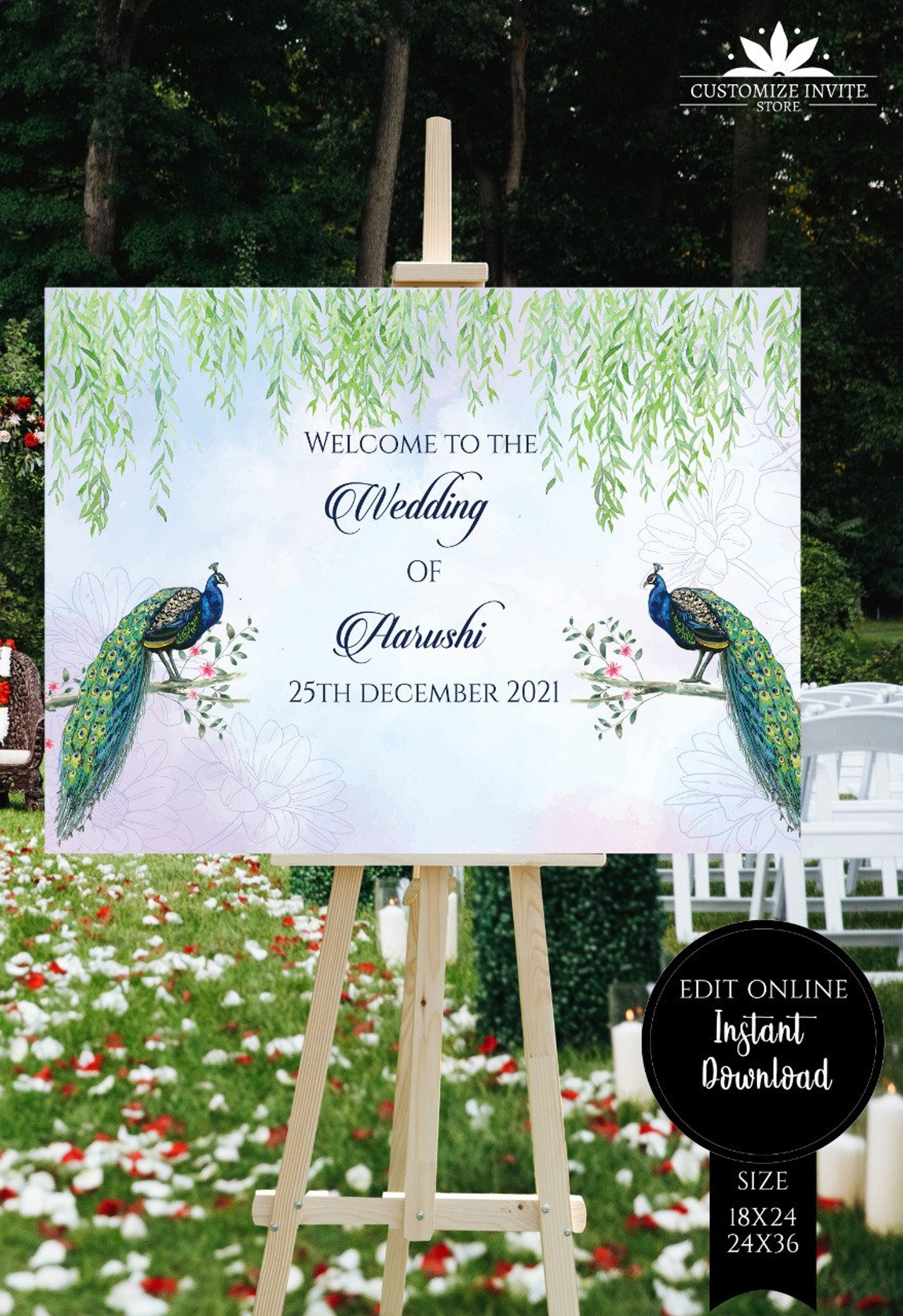 Indian Wedding Welcome Signs as Peacock Welcome Signage, Peacock Decor ...