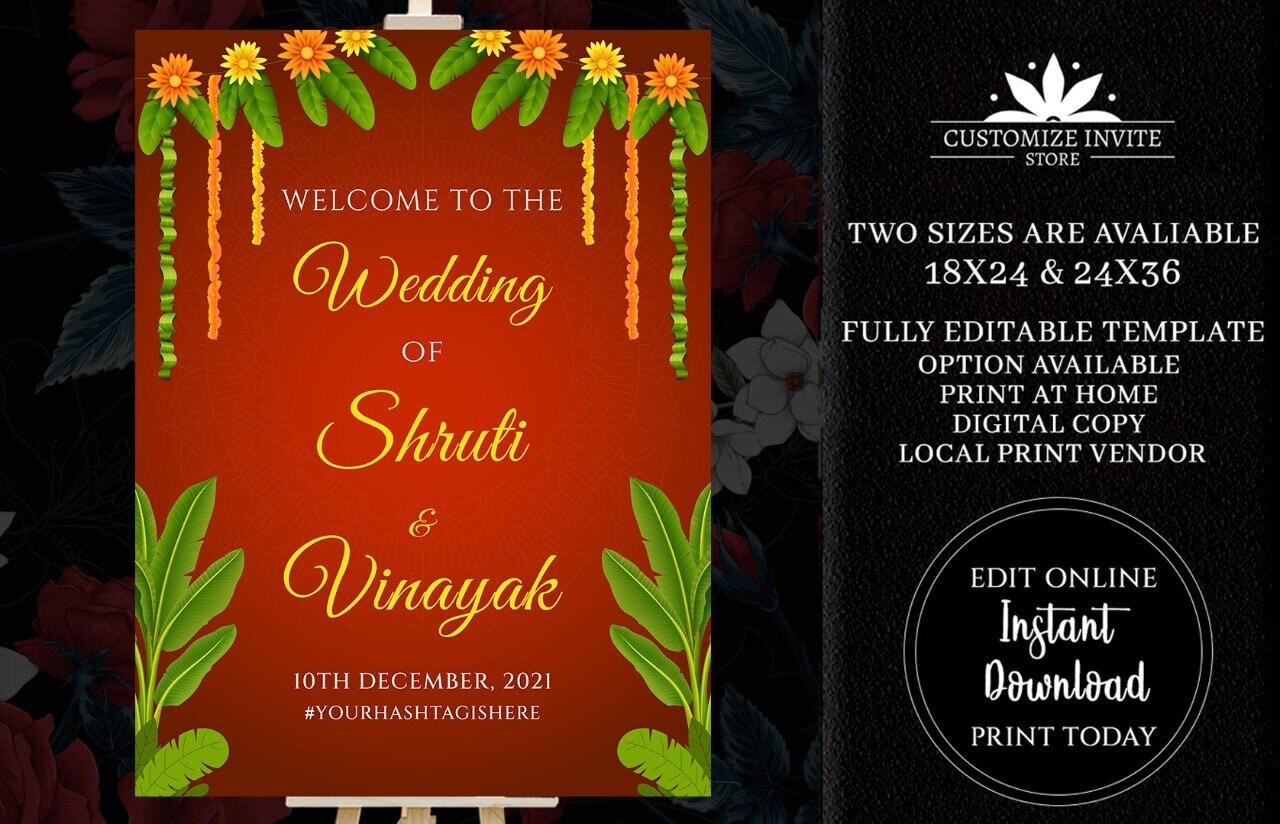 Tamil Wedding Welcome Sign as Indian Wedding Welcome Signage Board as ...
