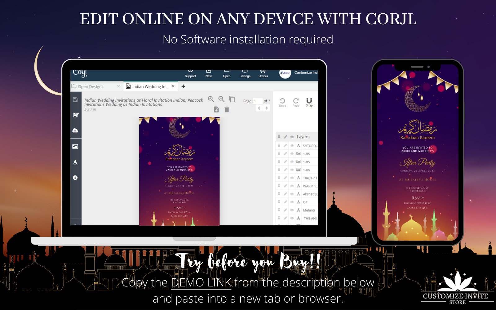 Ramdaan Islamic Mehrab Background Easy Editable Iftar Party Invitation ...