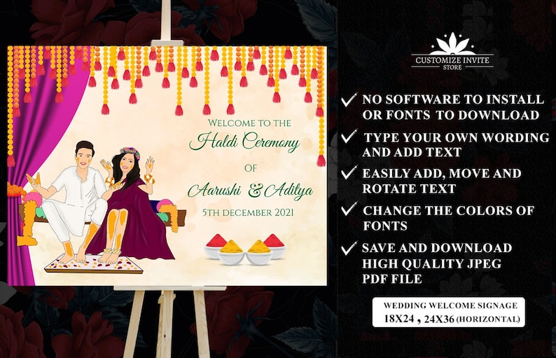 Haldi Party Welcome Signage as Haldi Night, Welcome to Our Haldi ...