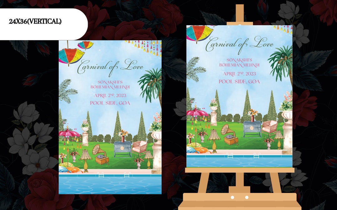 Colourful Mehndi Carnival Function Welcome Sign, Printable Wedding ...