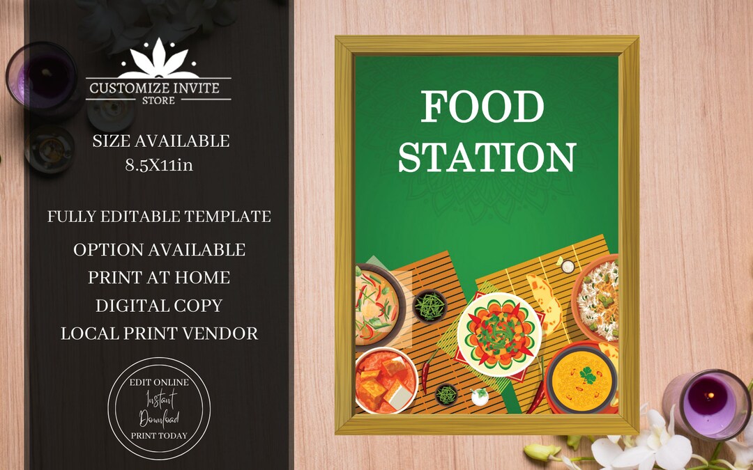 Indian Wedding Food Signs Henna Station Signs, Indian Food Station Sign ...