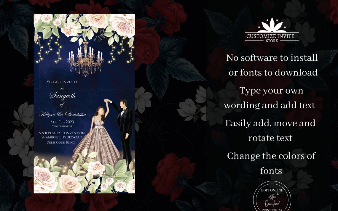 Perfect Night Theme Sangeeth Invitation as Sangeet Invite, Cocktail ...