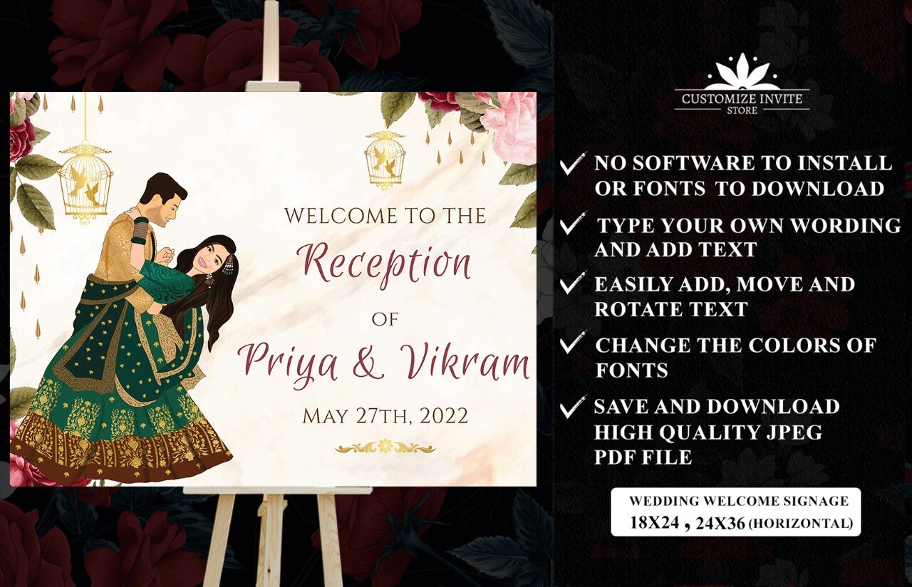 Buy Indian Reception Welcome Signs, Indian Couple Wedding Welcome Sign ...