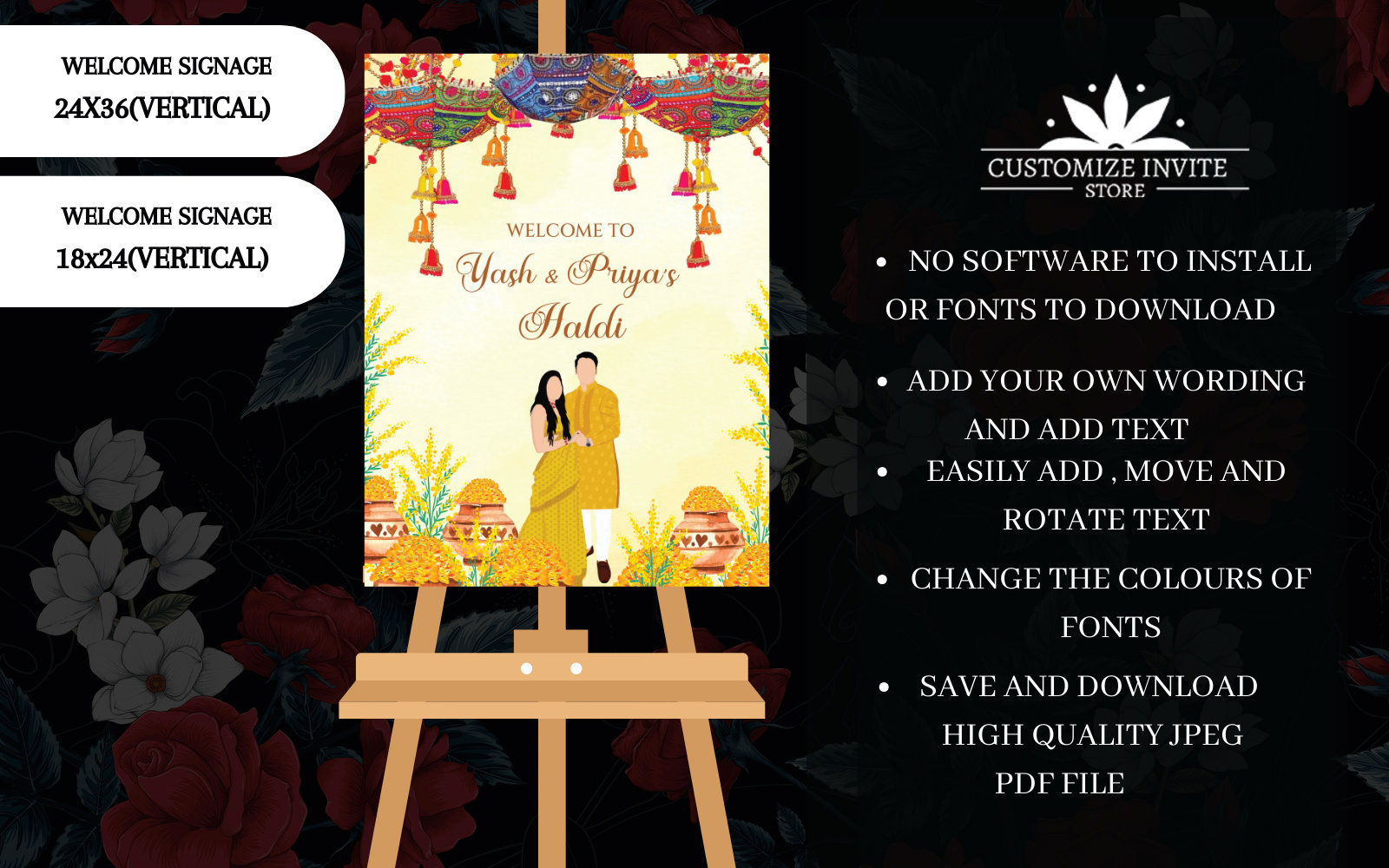 Haldi Ceremony Signages, Haldi Welcome Ceremony Signage, Floral Welcome ...