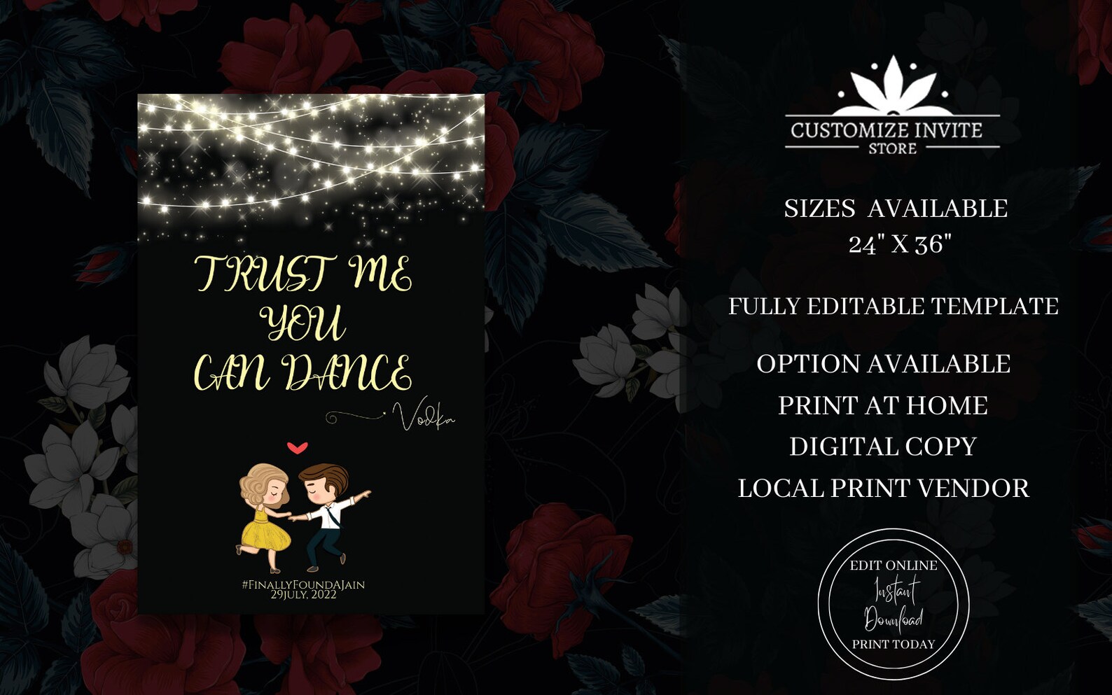 Elegent Theme Cocktail Welcome Sign, Welcome Sign Template, Dark ...