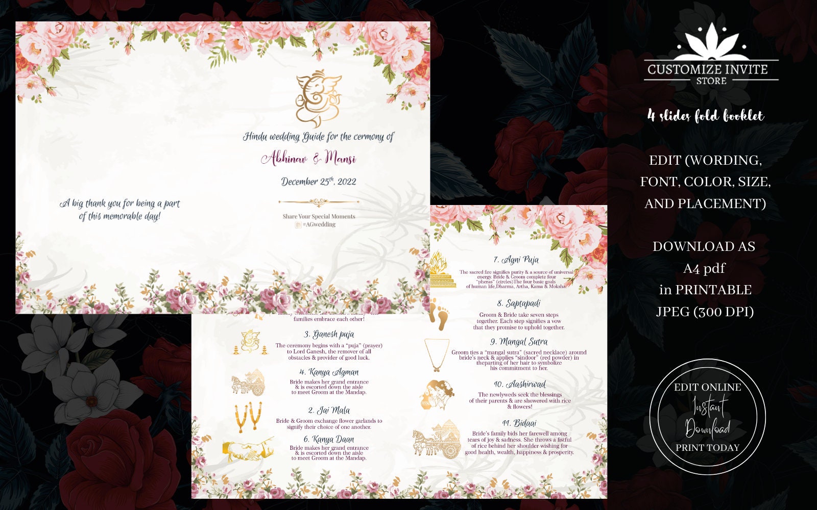 Hindu Wedding Program Printable as Indian Wedding Ceremony Program ...