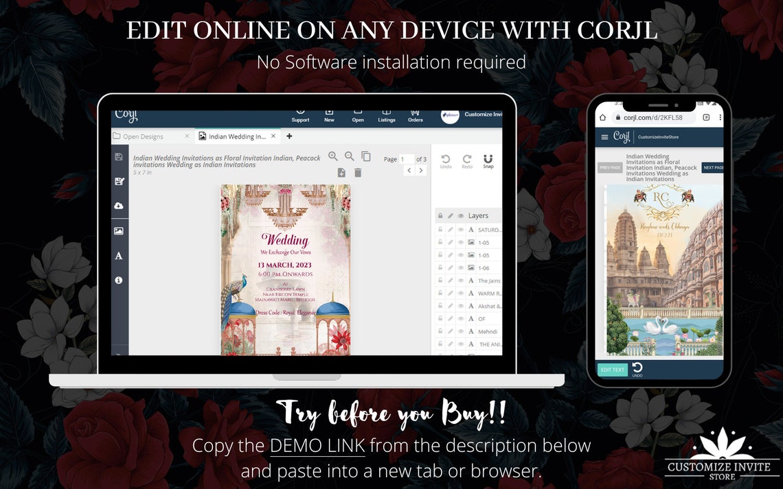 Mughal Theme Electronic Invite, Beautiful Pichawai Tree With Mehrab ...