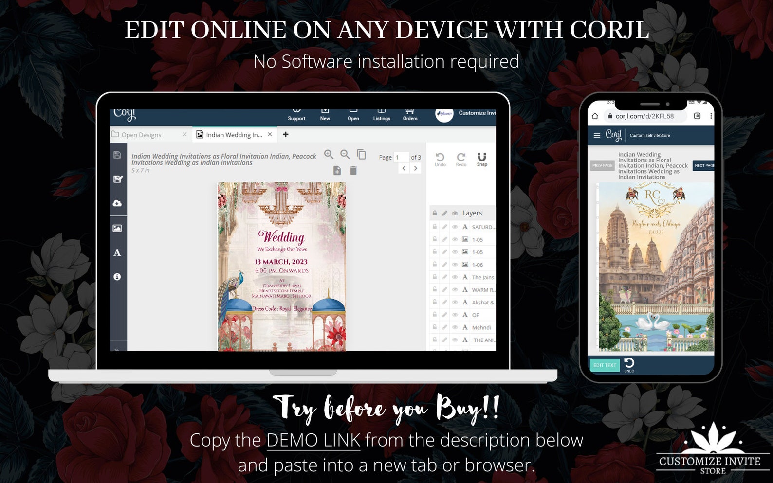 Mughal Theme Electronic Invite, Beautiful Pichawai Tree With Mehrab ...