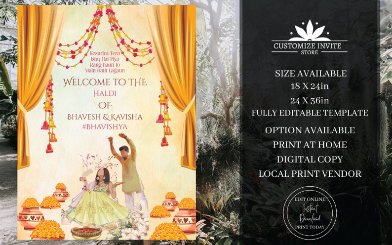 Indian Haldi Ceremony Welcome Signs, Fully Editable Indian Couple ...