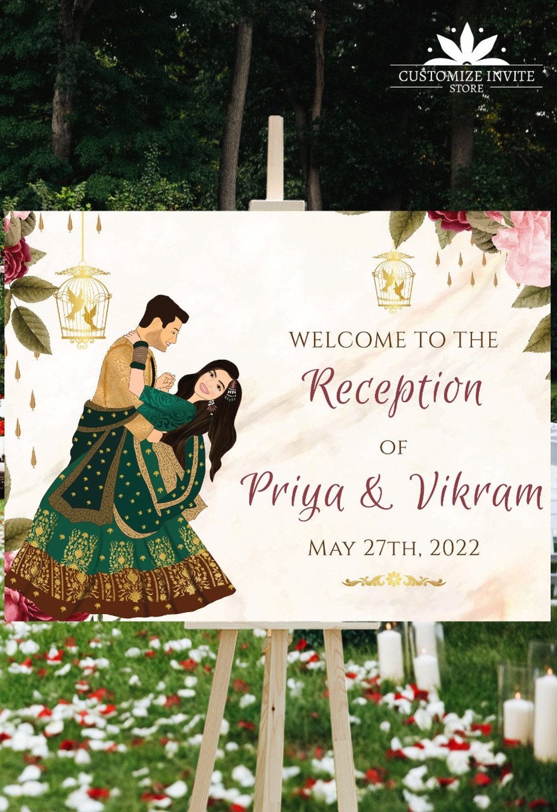 Buy Indian Reception Welcome Signs, Indian Couple Wedding Welcome Sign ...