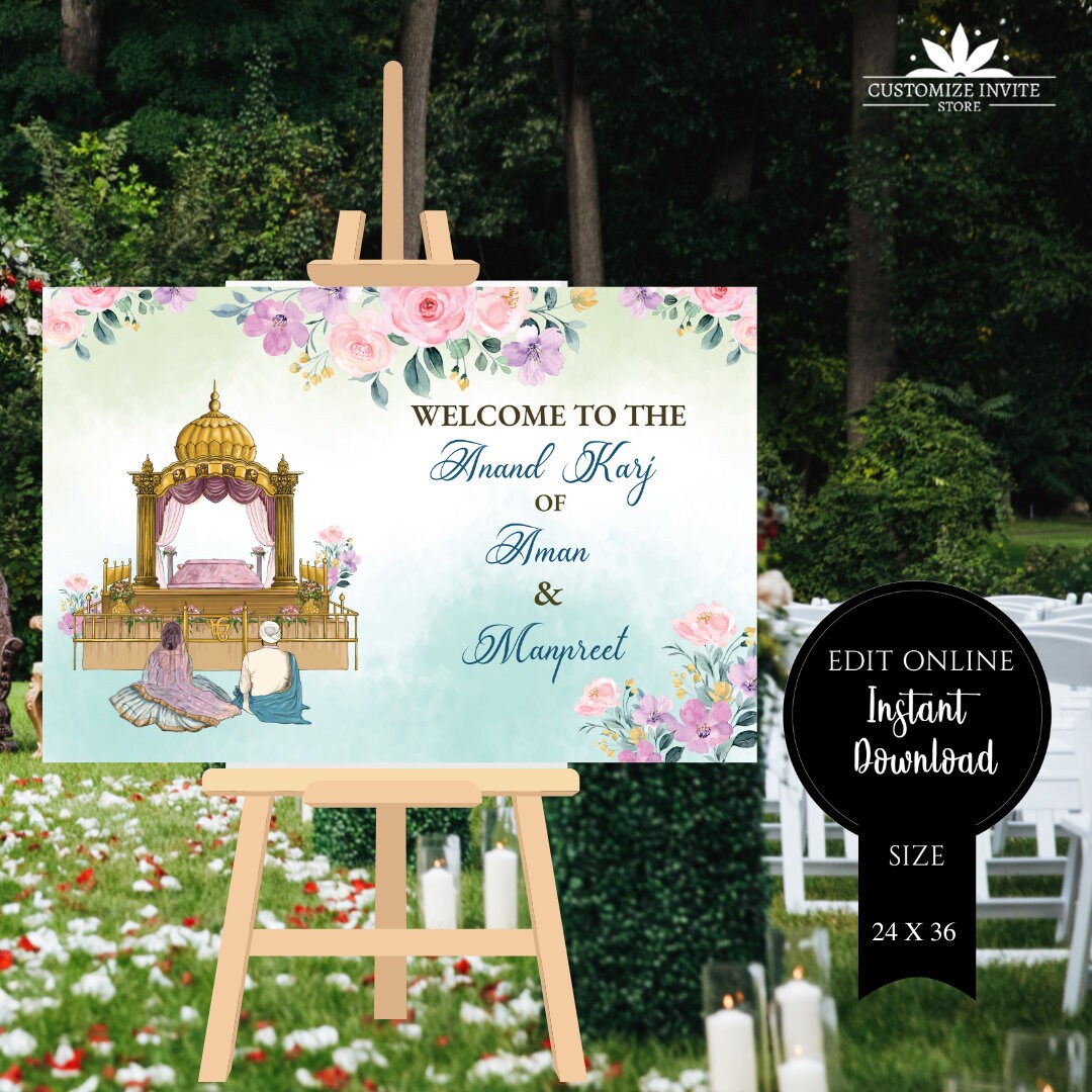 Sikh Wedding Welcome Signage as Anand Karaj Signage, Punjabi Wedding ...