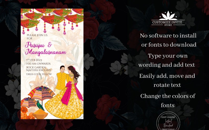 South Indian Haldi Invitations as Haldi E-invite, Telugu Haldi Invites ...