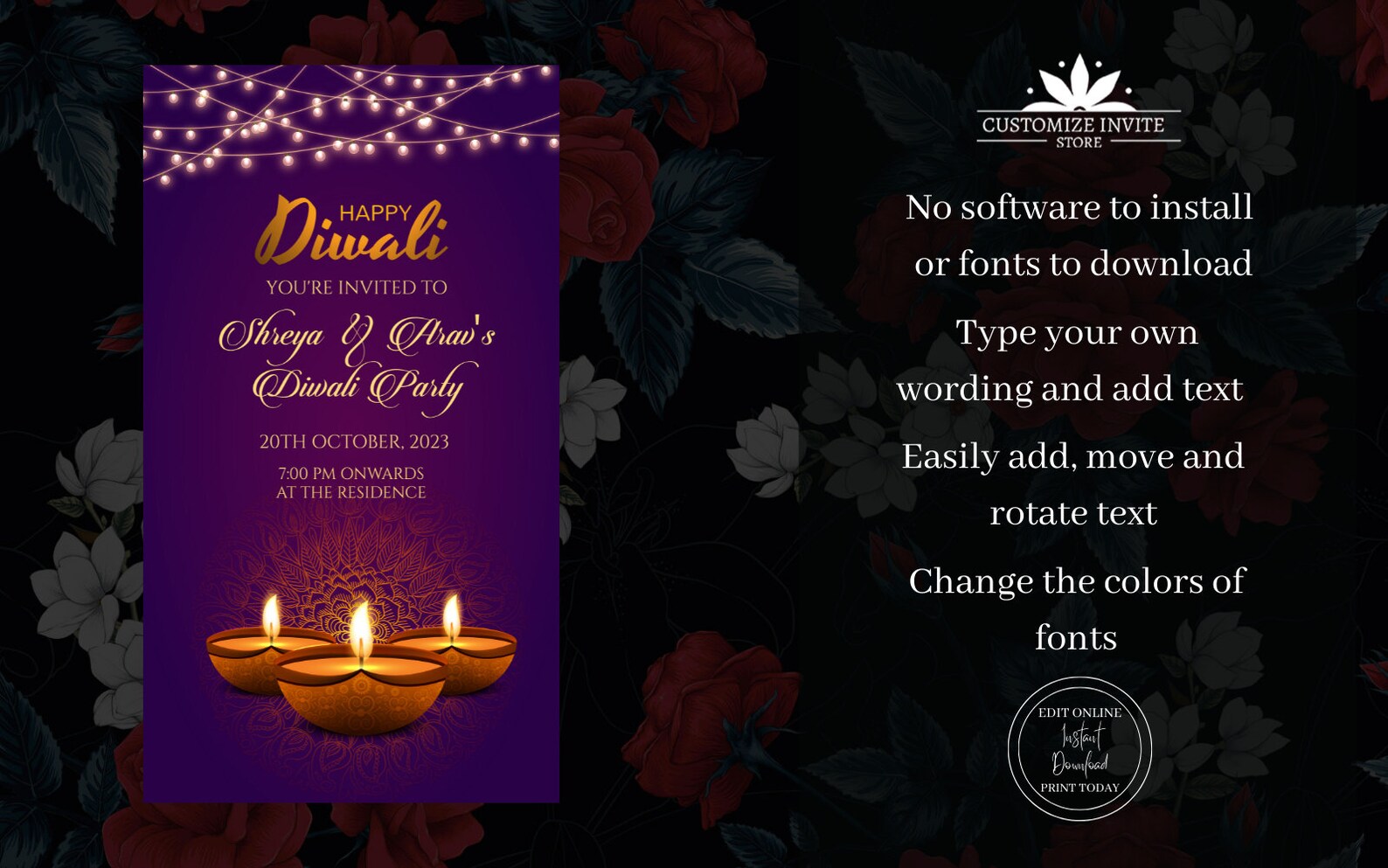 Diwali Party Invite & Diwali Invitations, Diwali Card Party, Diwali ...