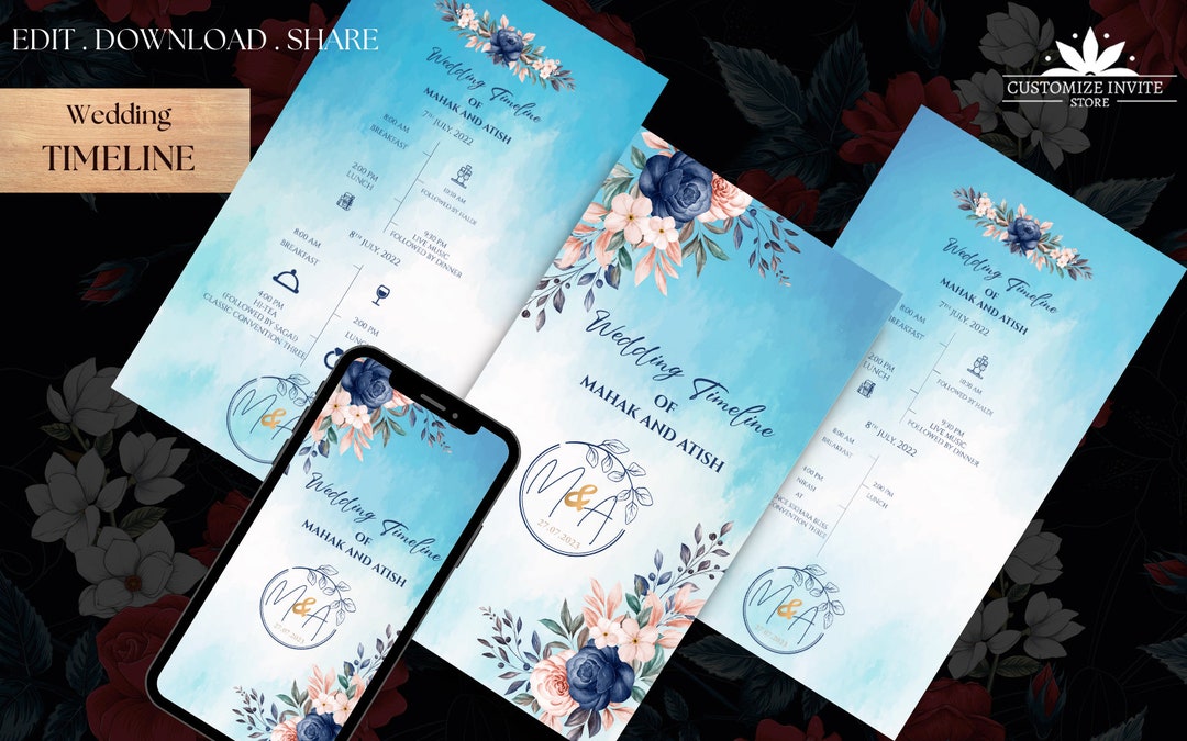 Wedding Weekend Timeline Template, Printable Editable Wedding Itinerary ...