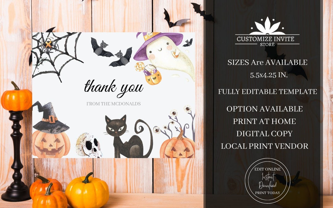 Halloween Thank You Card Template, Thank You Card Printable, Thank You ...