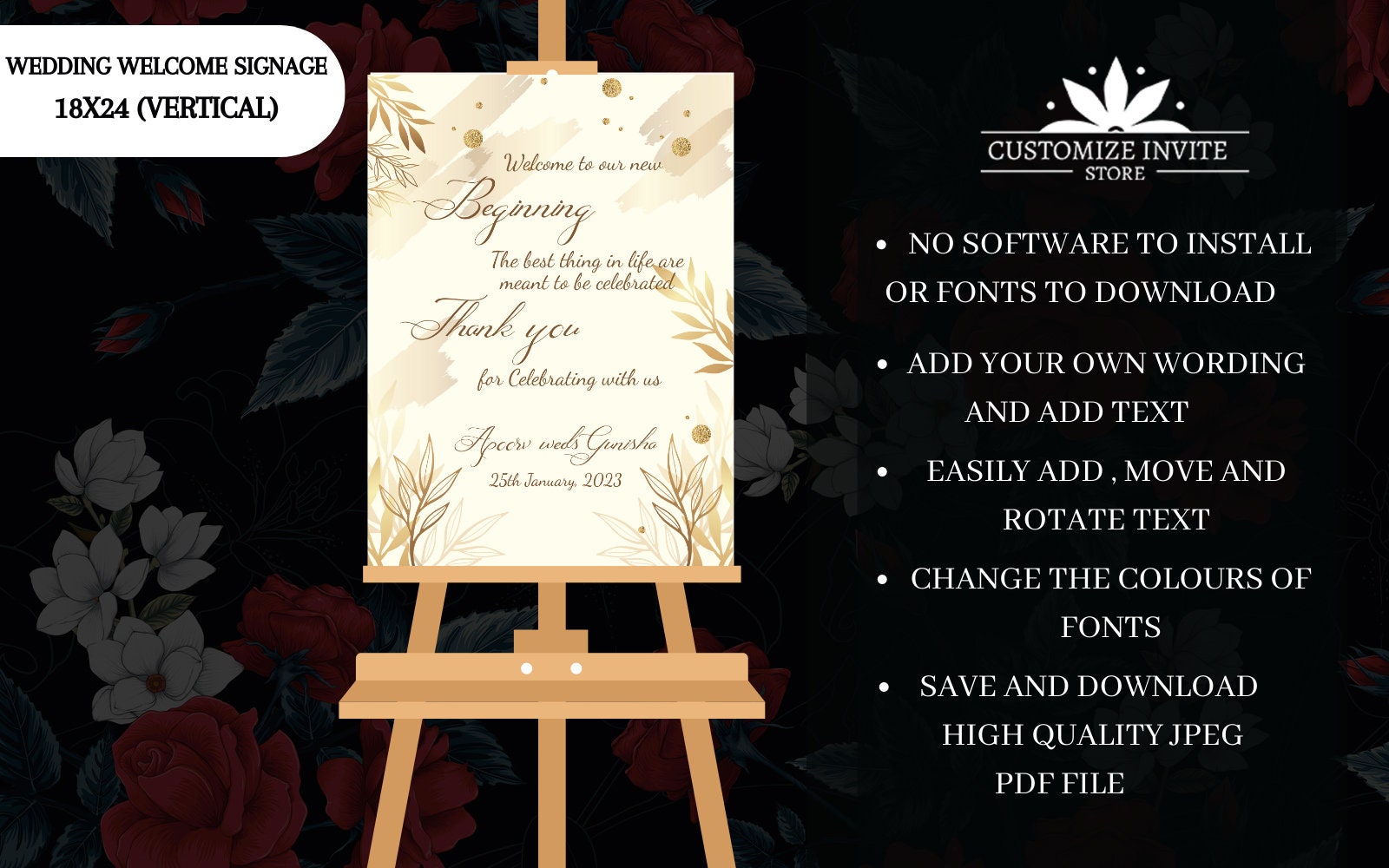 Golden Leaves Editable Welcome Sign, Welcome Sign Template, Beige ...