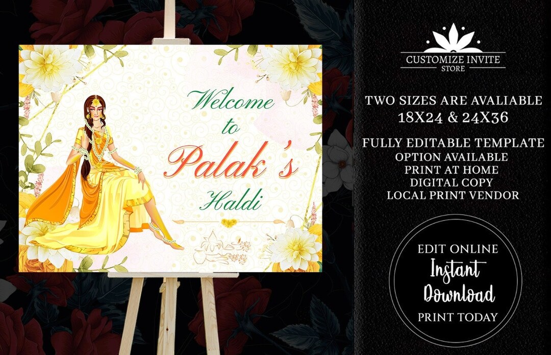 Haldi Ceremony Signages, Haldi Welcome Ceremony Signage, Floral Welcome ...