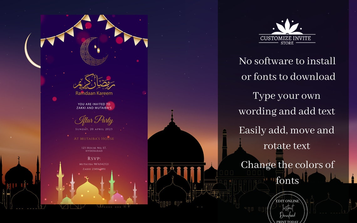 Ramdaan Islamic Mehrab Background Easy Editable Iftar Party Invitation ...