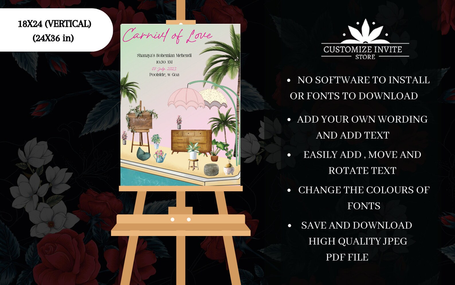 Colourful Mehndi Carnival Function Welcome Sign, Wedding Welcome Signs ...