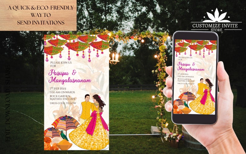 South Indian Haldi Invitations as Haldi E-invite, Telugu Haldi Invites ...