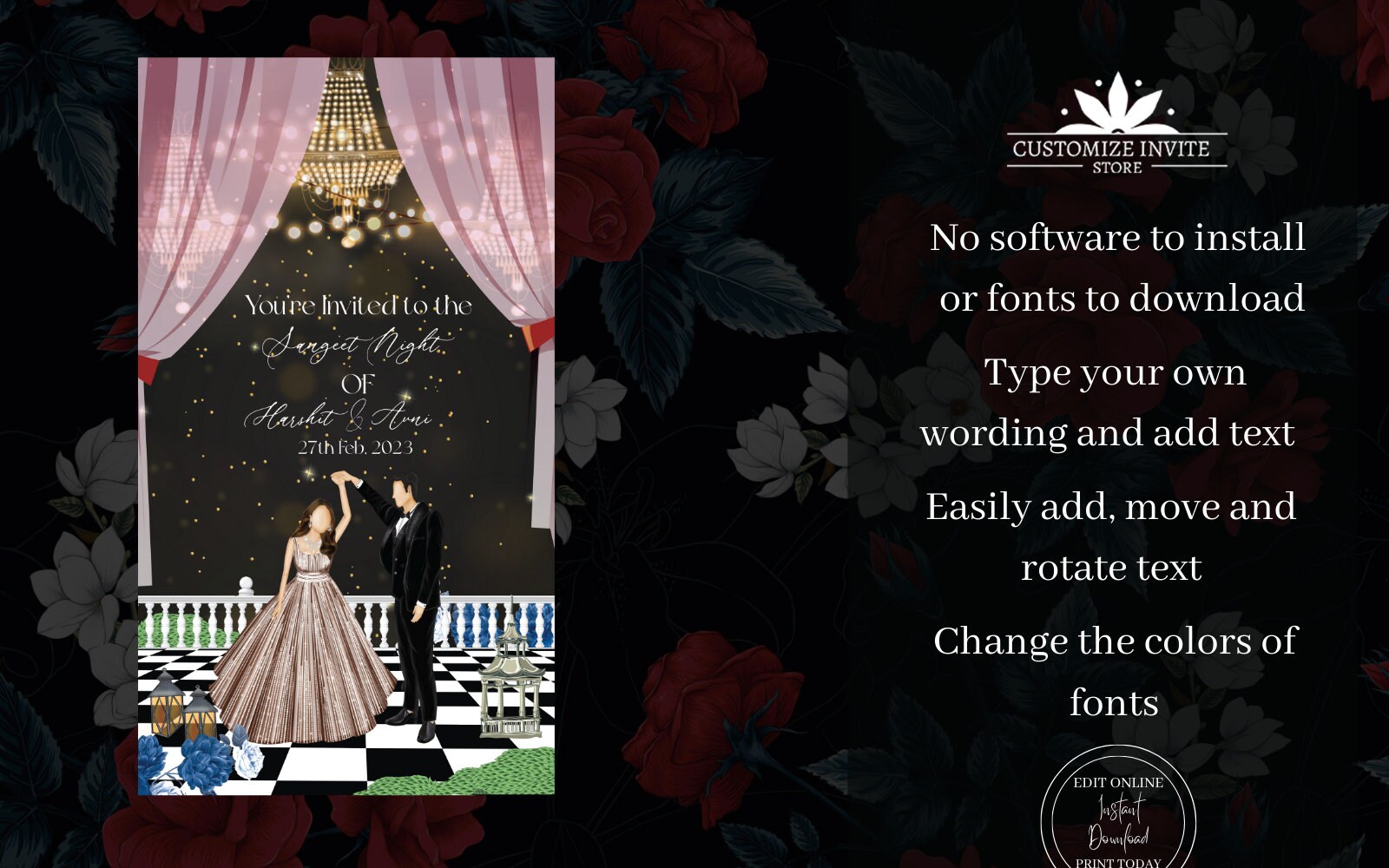 Perfect Night Theme Invitation as Sangeet Invite,reception Invites ...