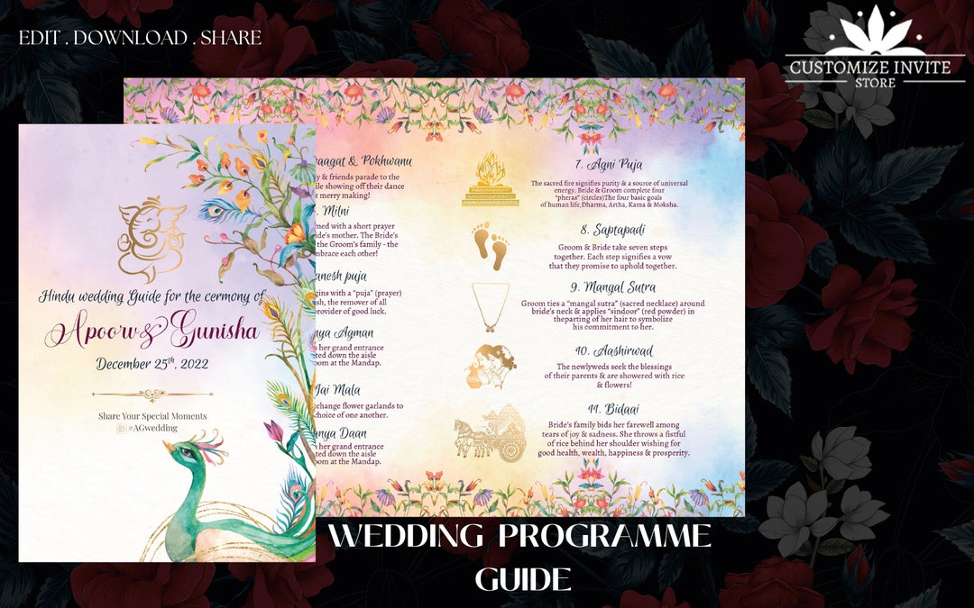 Hindu Wedding Program Printable as Indian Wedding Ceremony Program ...