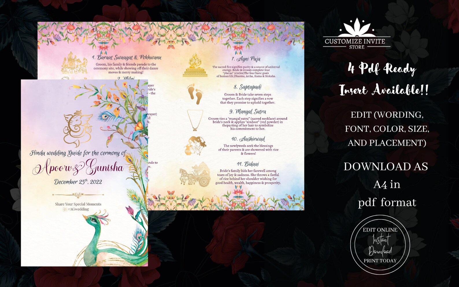 Hindu Wedding Program Printable as Indian Wedding Ceremony Program ...