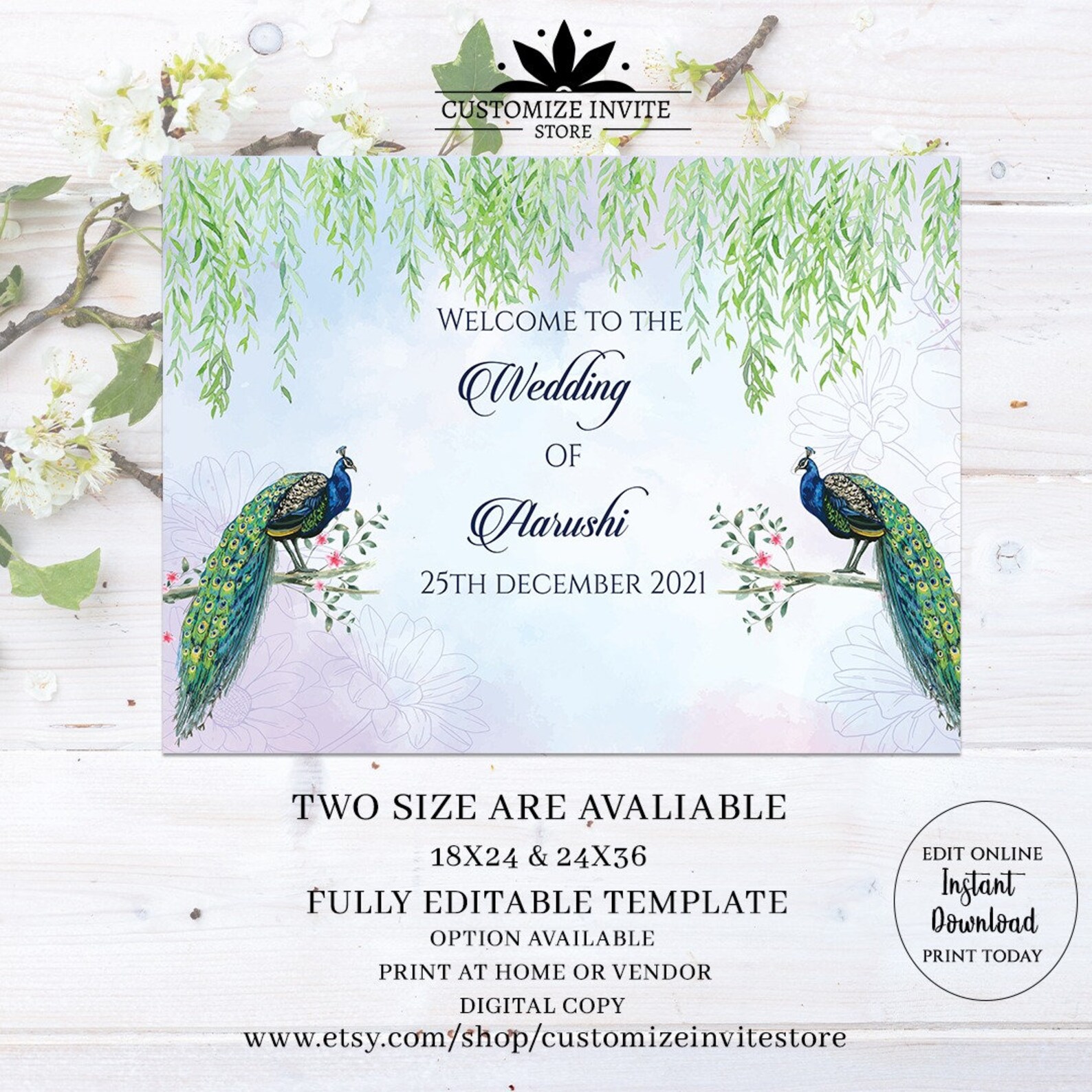 Indian Wedding Welcome Signs as Peacock Welcome Signage, Peacock Decor ...