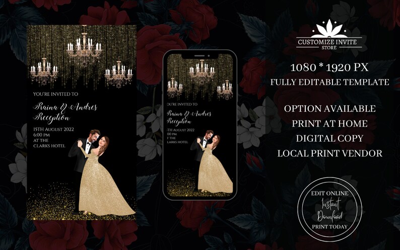 Digital Reception Card & Indian Reception Invitation, Reception Invites ...