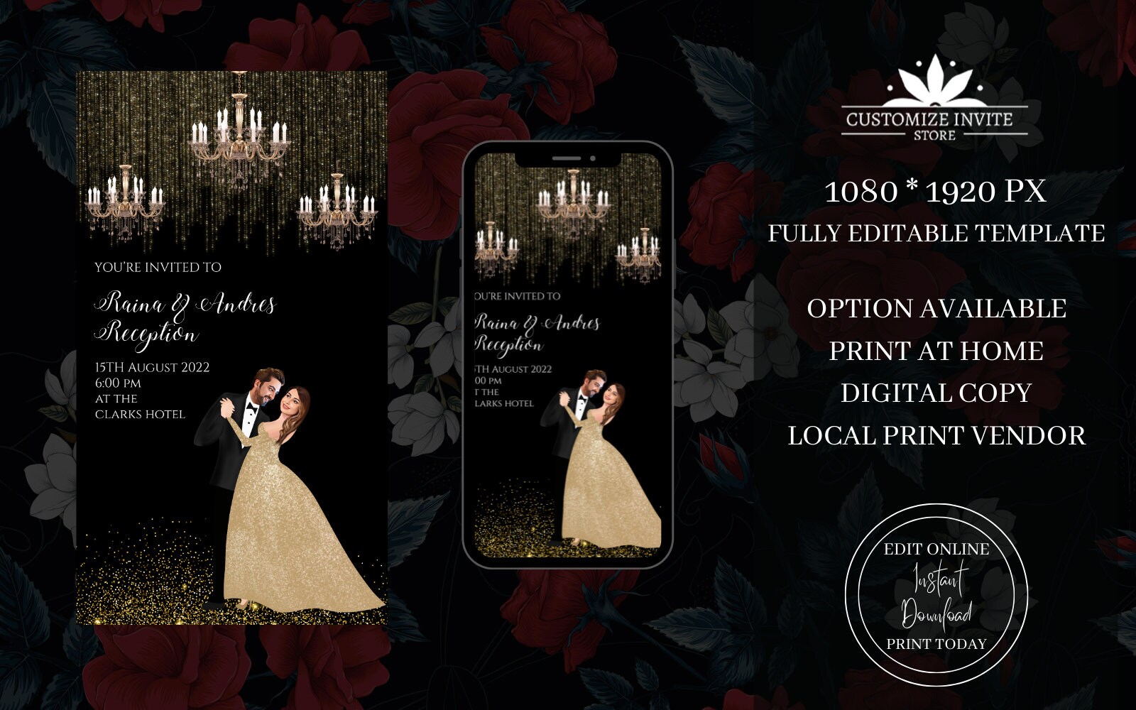 Digital Reception Card & Indian Reception Invitation, Reception Invites ...