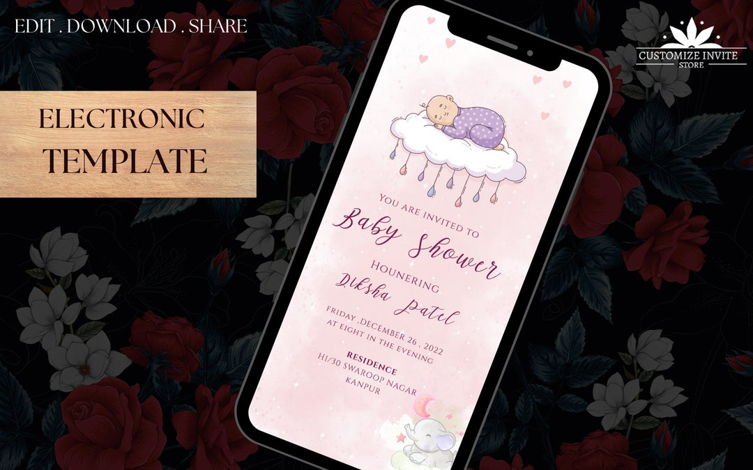 Customize Baby Shower Pink Baby Print, New Cute Baby Shower Invite ...