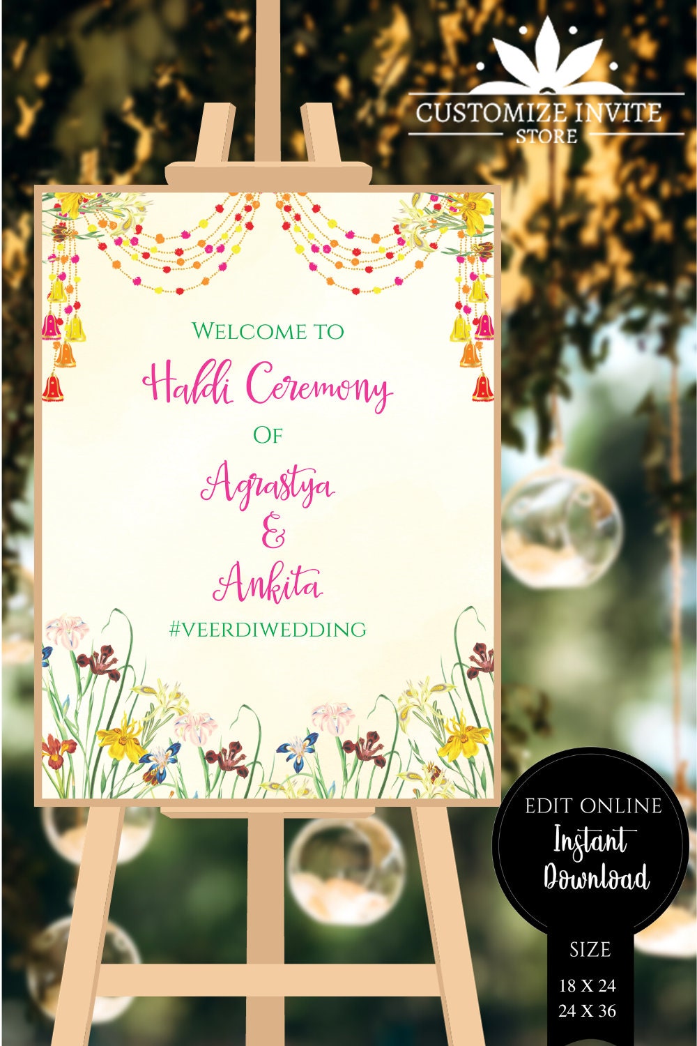 Haldi Entrance Decor Welcome Signage, Wedding Welcome Sign, Printable ...
