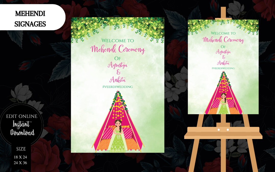Mehndi Backdrop With Hangings Decor Welcome Signs as Mehndi Signage ...